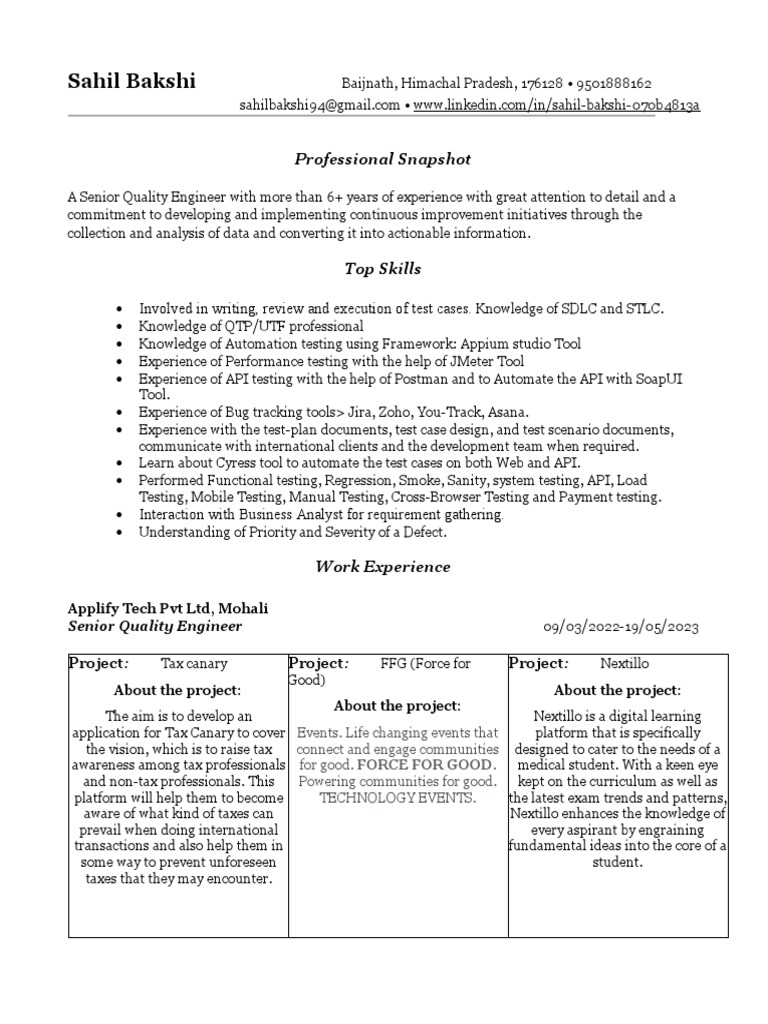 Sahil Bakshi Resume | PDF | Mobile App | Application Software