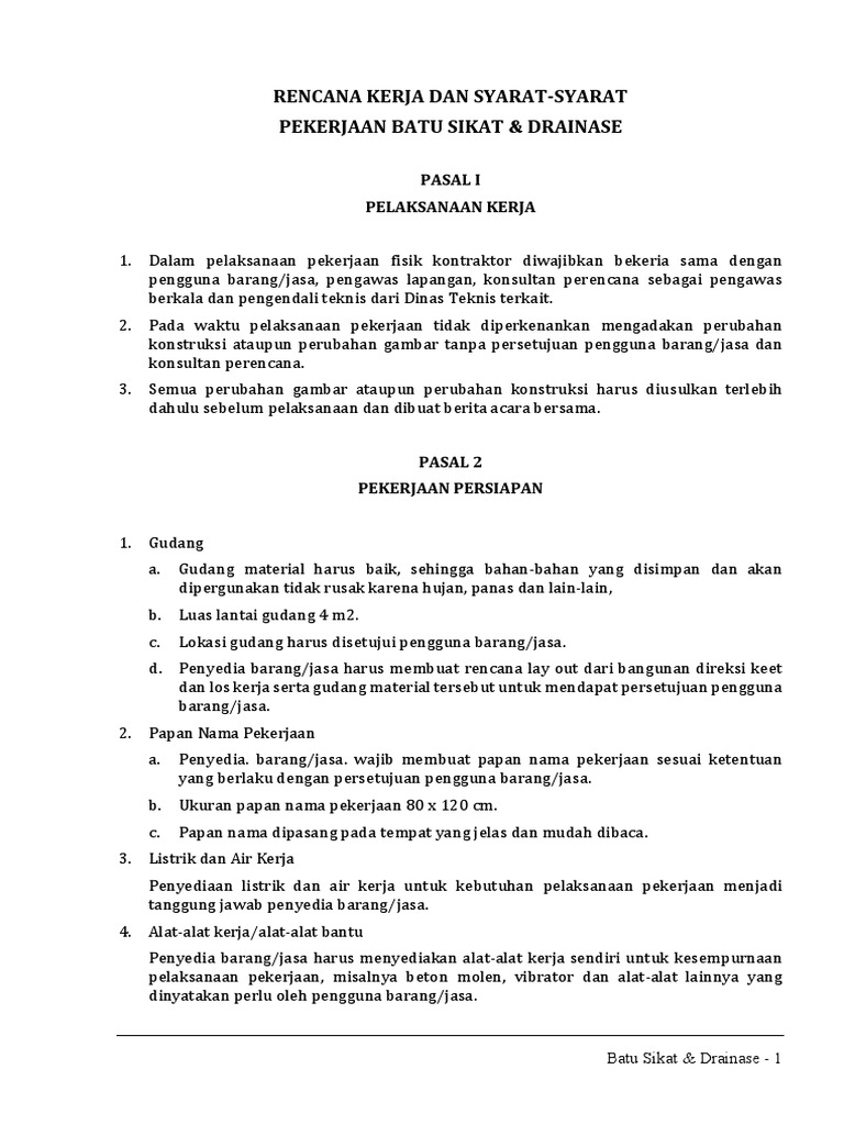 RKS Batu Sikat & Drainase | PDF