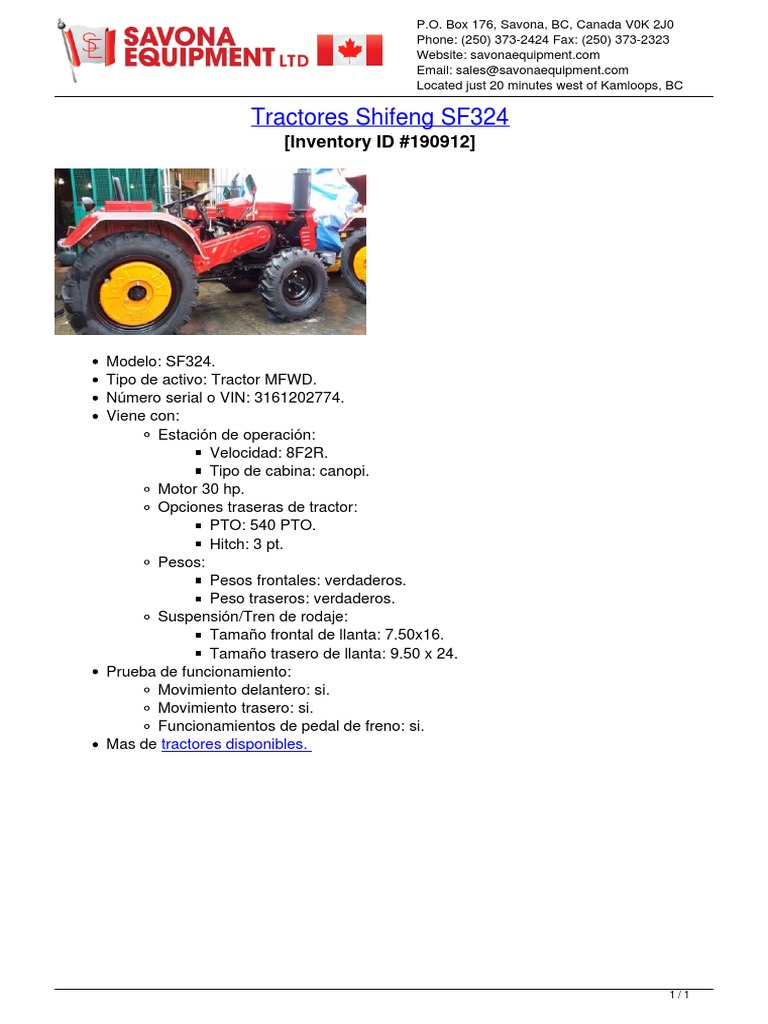 Tractor Shifeng SF324 en venta | PDF