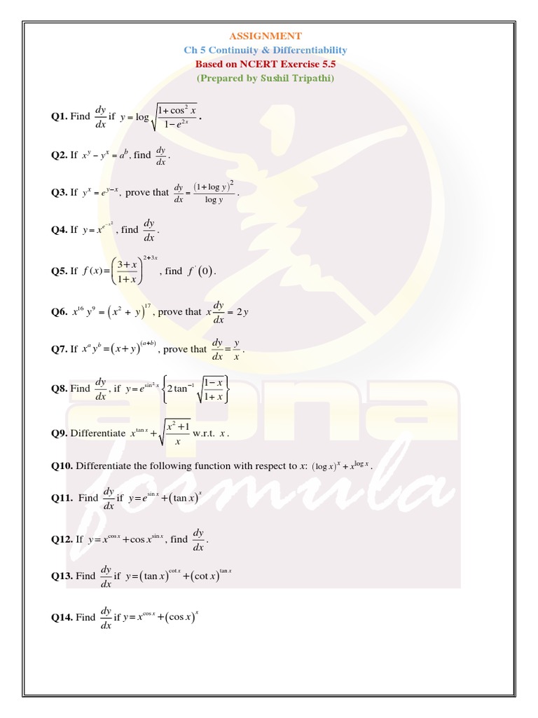 Ex+5 5+XII+Maths+Assignment | PDF