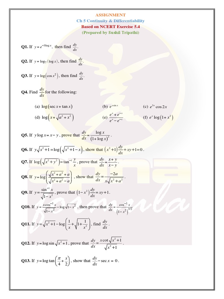 Ex+5 4+XII+Maths+Assignment | PDF
