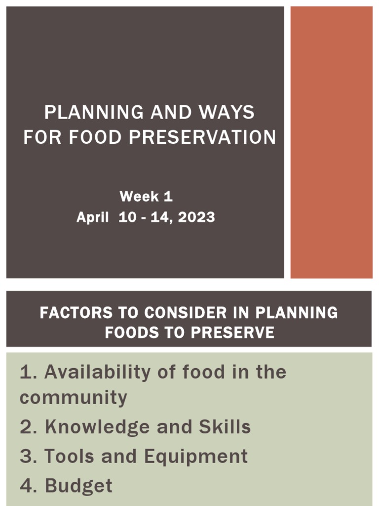 Q4 W1 TLE 6 Planning and Ways For Food Preservation | PDF | Food ...