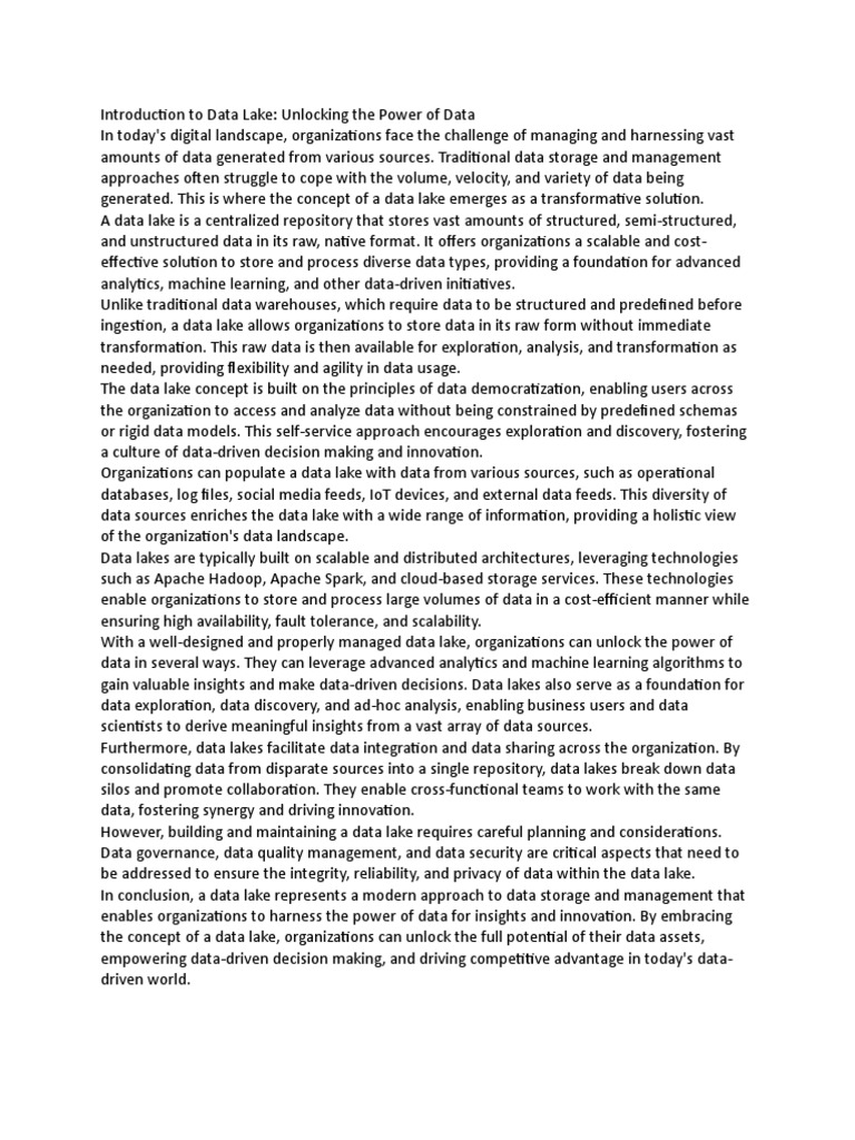 Introduction To Data Lake | PDF | Data | Analytics