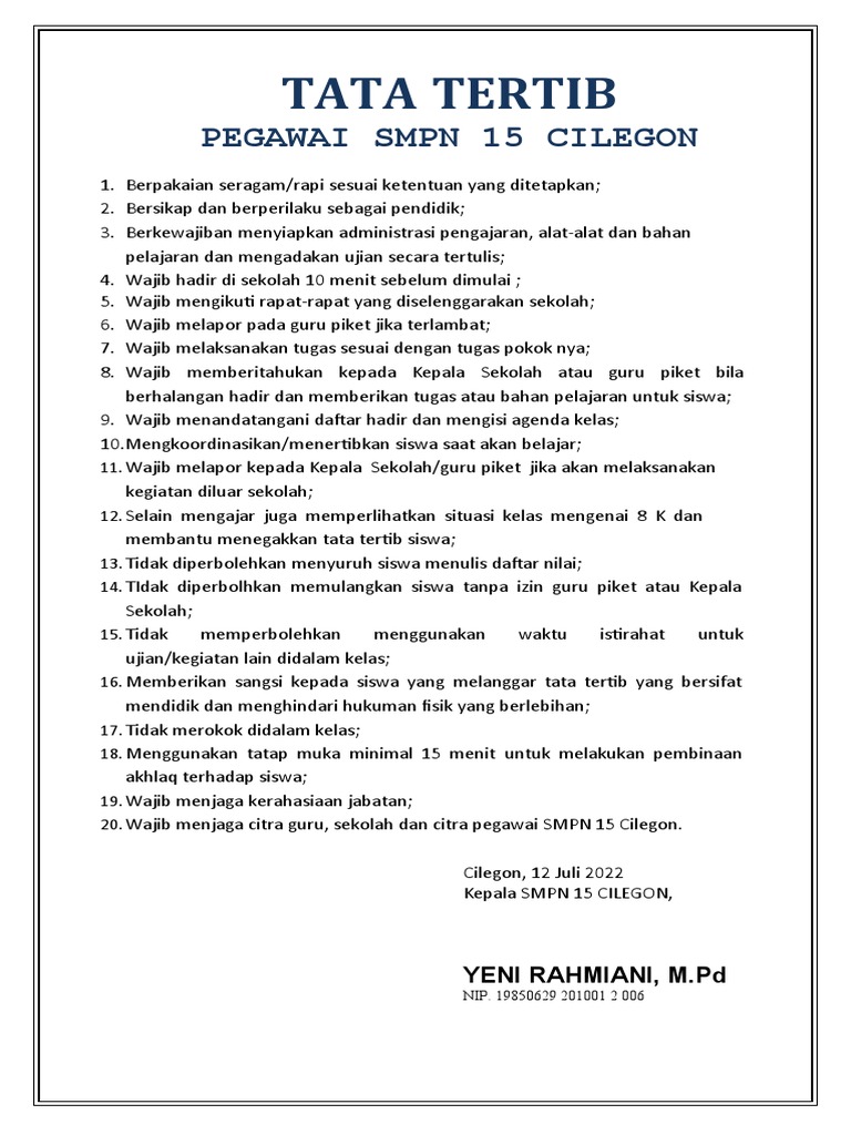 Contoh Tata Tertib Guru | PDF