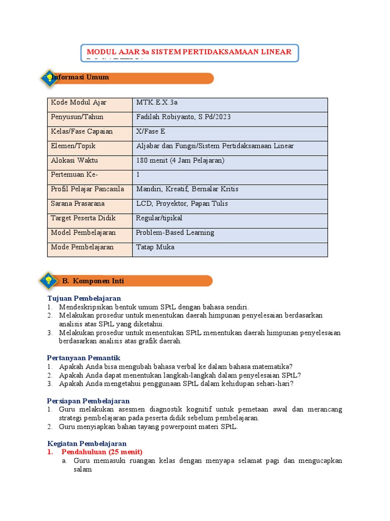 Modul Ajar 3 Sistem Pertidaksamaan Linear | PDF