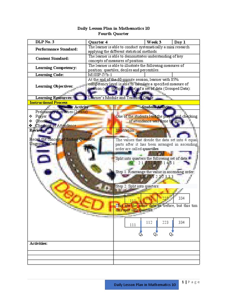 Lesson Plan in Grade 10 Mathematics - Week 3 | PDF | Lesson Plan | Learning