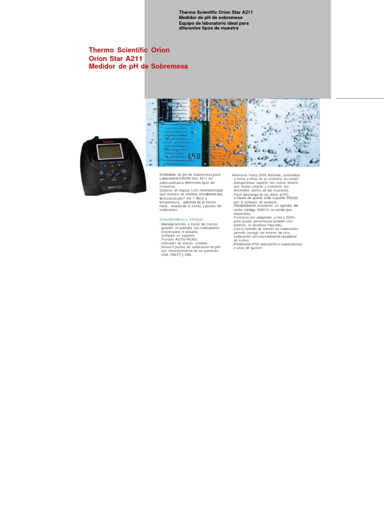 Phmetro de Mesa Modelo Star A211 Thermo Scientic-Yareth - Quimicos ...