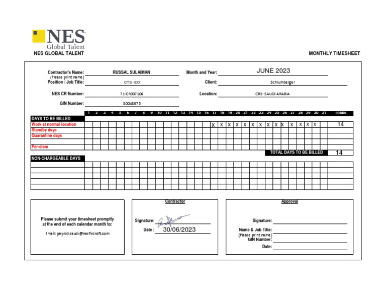 SLB - Timesheet Template | PDF