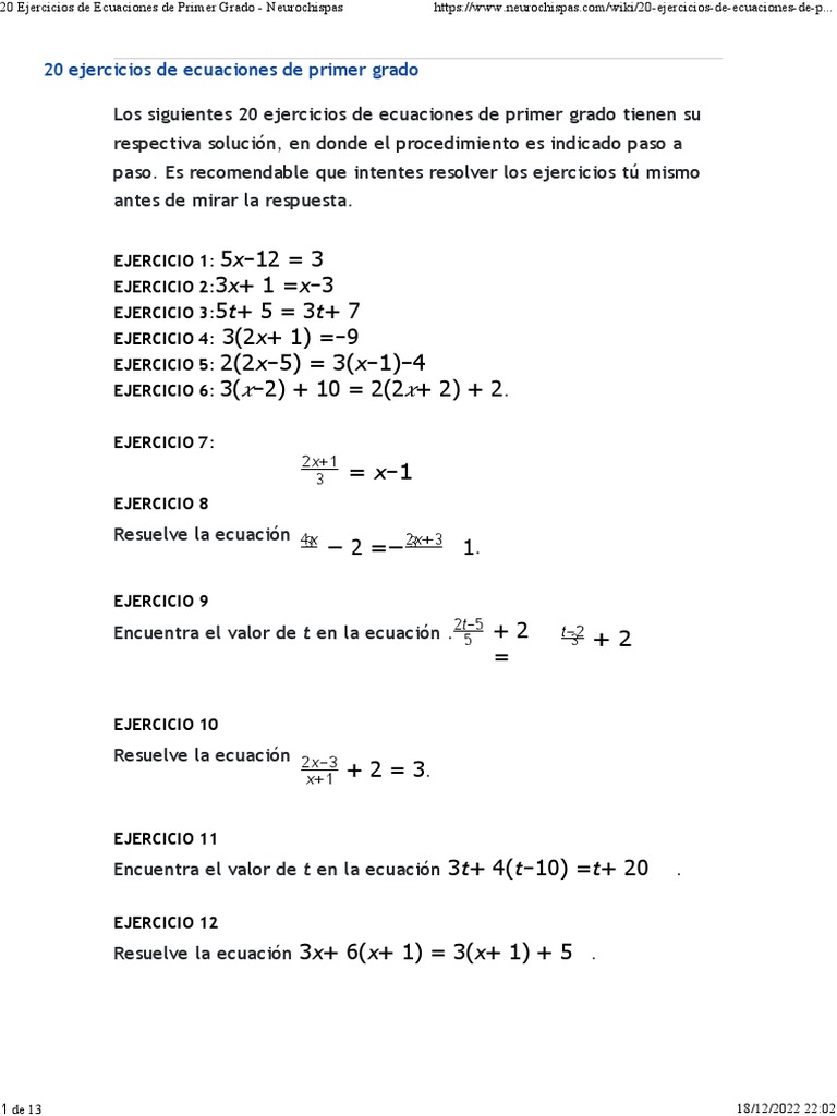 Ejercicios de Ecuaciones | PDF | Objetos matemáticos | Ecuaciones
