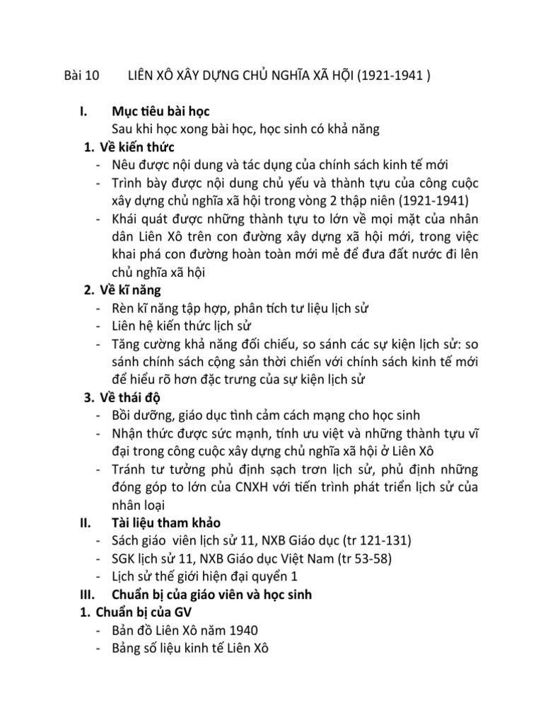 Bai 10 Lien Xo Xay Dung Chu Nghia Xa Hoi 1921 1941 | PDF