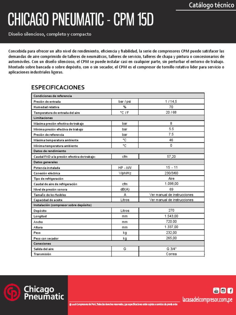 Ficha Técnica Chicago 15 HP Min | PDF | Presión | Ingeniería mecánica