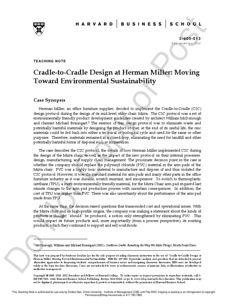 Cradle-to-Cradle Design at Herman Miller: Moving Toward Environmental ...