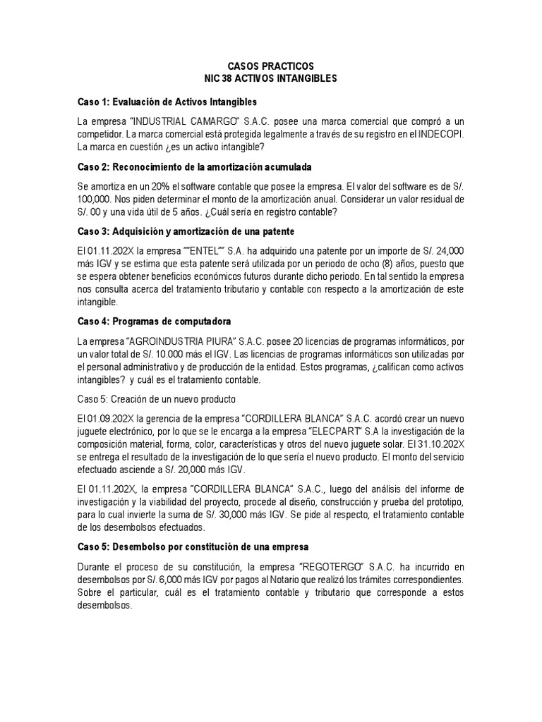 Casos Practicos Nic 38 | PDF | Activo intangible | Contabilidad