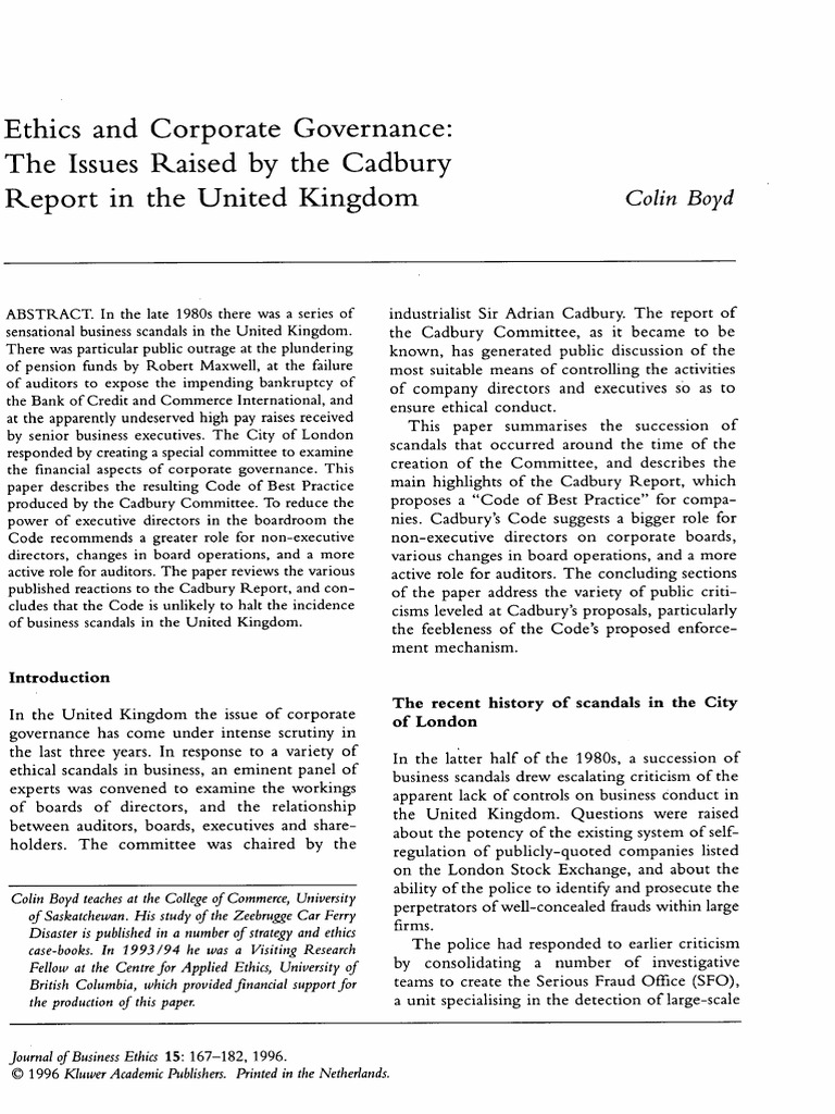 Cadbury Report | PDF | Corporate Governance | Audit