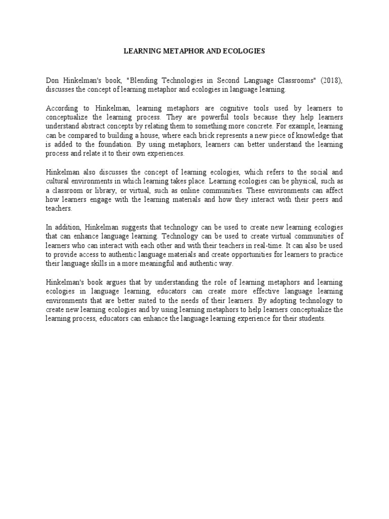 LEARNING METAPHOR AND ECOLOGIES | PDF | Learning | Language Acquisition