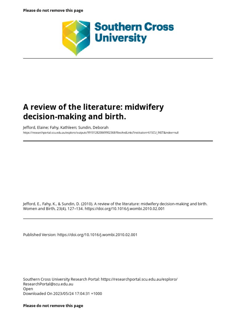 A Review of The Literature - Midwifery Decision-Making and Birth. | PDF ...