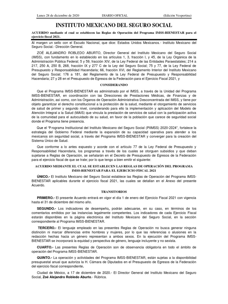 2020 - 12 - 28 - Ves - Rop 2021 Imss-Bienestar | PDF | Hospital | México