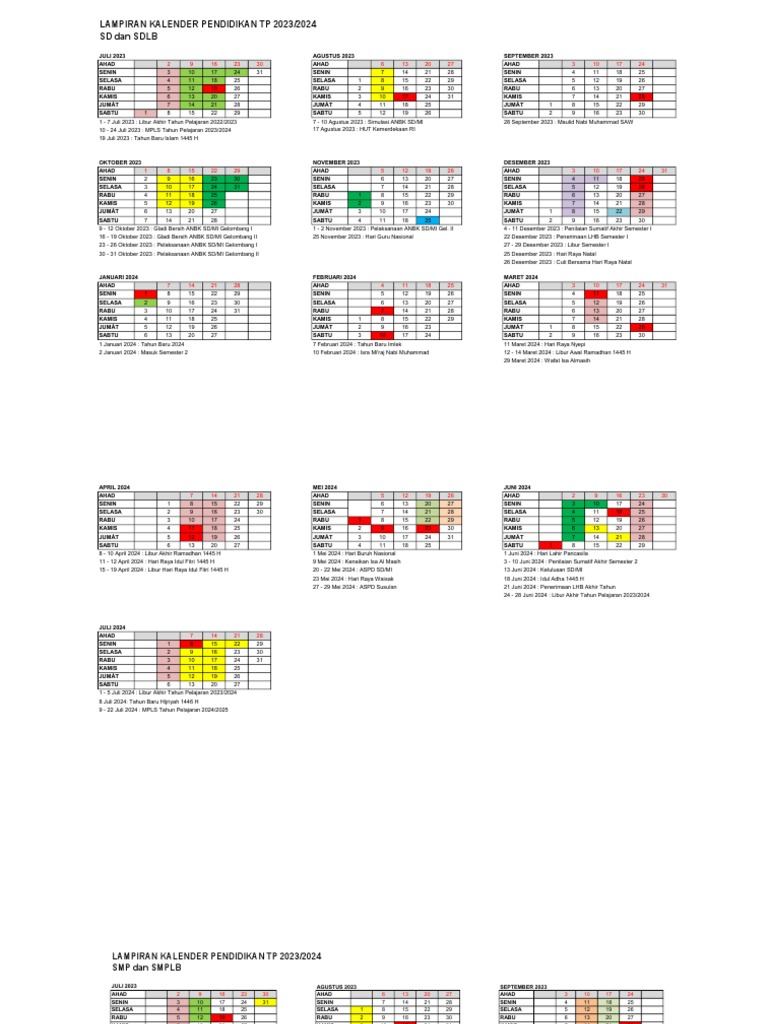 Draft Kalender Pendidikan 2023-2024-19 Juni 2023-SD Dan SMP | PDF