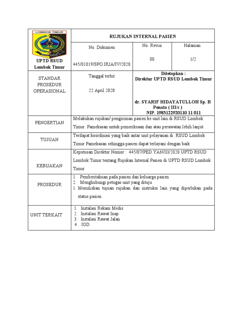 SPO RUJUKAN INTERNAL PASIEN | PDF