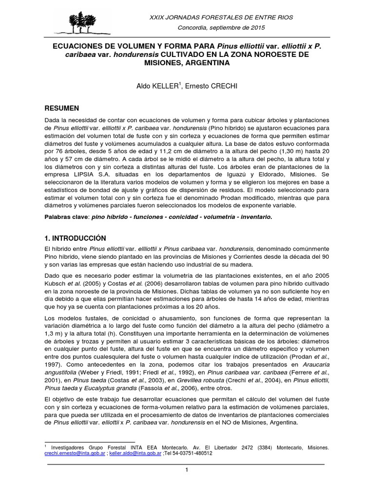 Ecuaciones de Volumen y Forma en Pino Hibrido Keller - Crechi | PDF ...