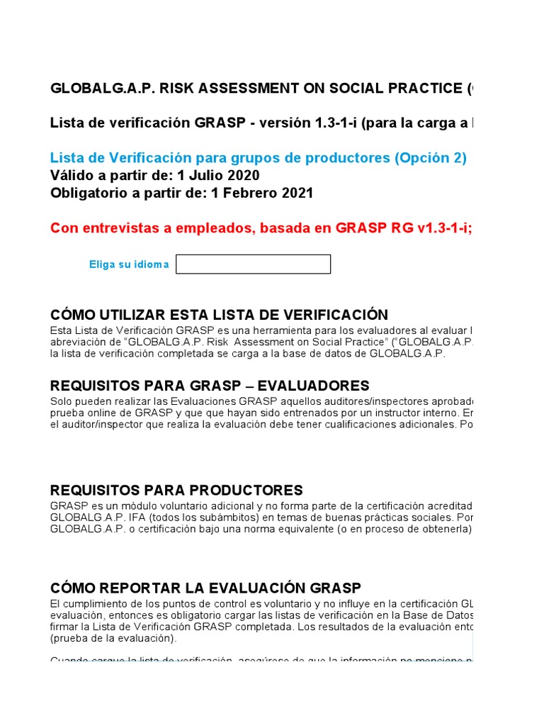 Grasp v1 3-1-I Checklist Upload Template Opt2 Es | PDF | Salario ...