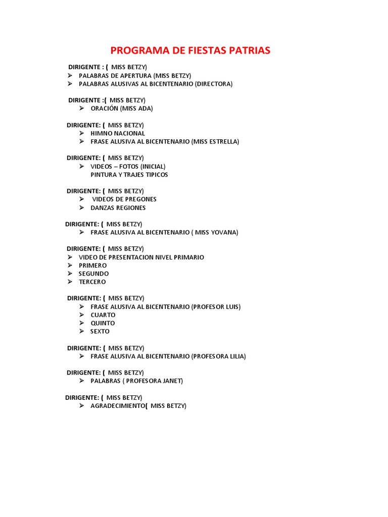 Programa de Fiestas Patrias - 2021 Revisado | PDF