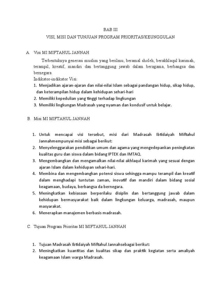 Bab Iii Visi, Misi Dan Tujuan | PDF