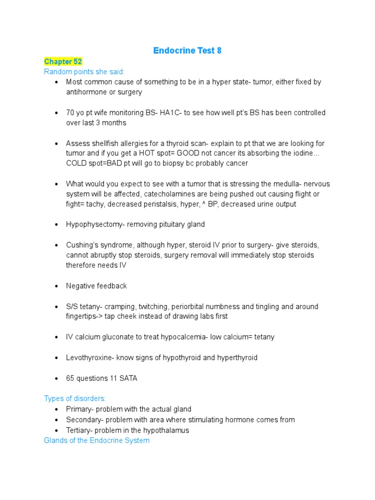 Endocrine Test 8 Notes | PDF | Endocrine System | Adrenal Gland