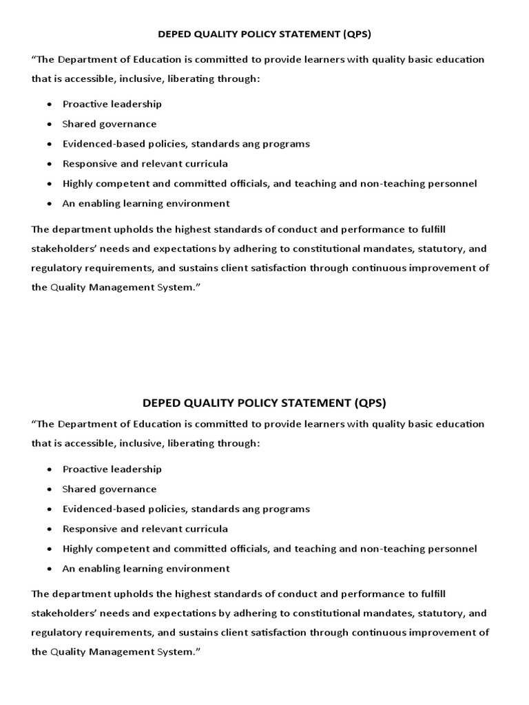 Deped Quality Policy Statement | PDF