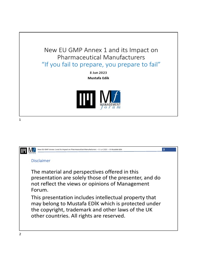 New EU GMP Annex 1 and Its Impact On Pharmaceutical Manufacturers Master 1 | Download Free PDF ...