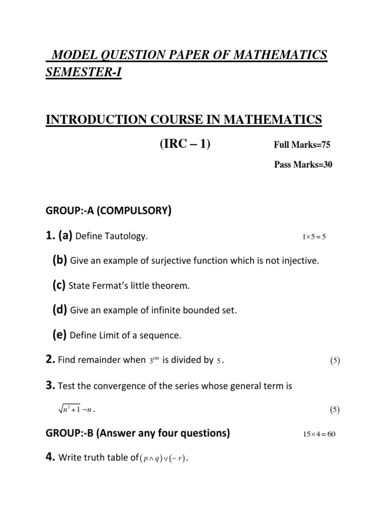 IRC - 1 Mathematics | PDF | Function (Mathematics) | Mathematics