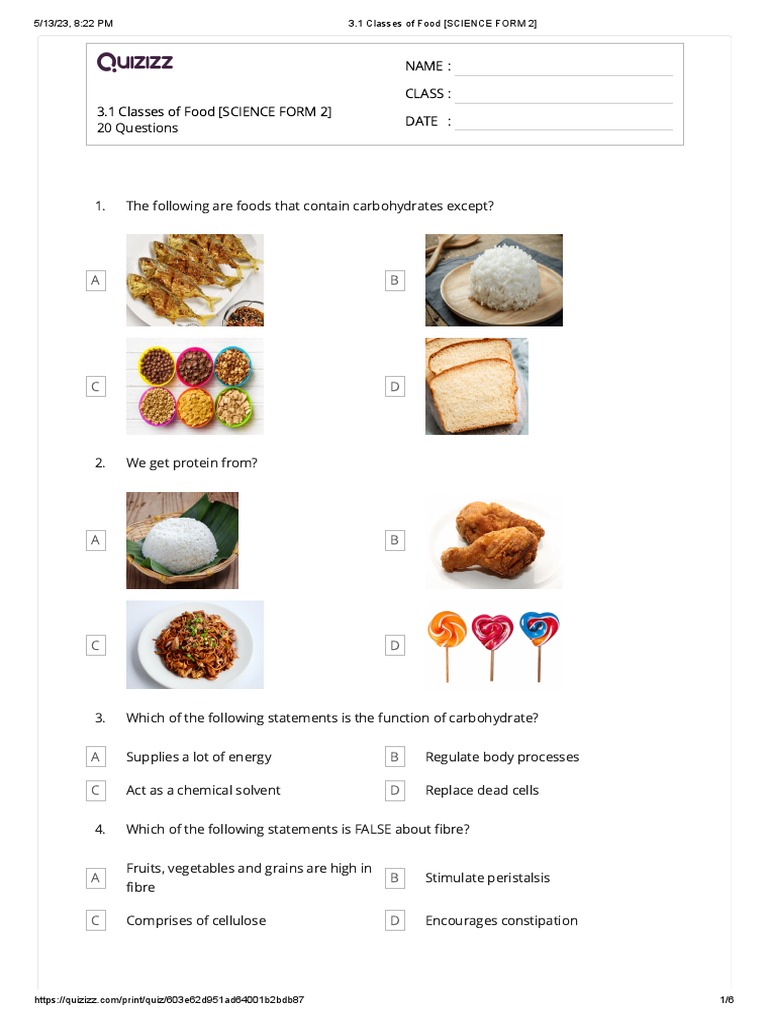 3 1 Classes Of Food Science Form 2 Download Free Pdf Foods Vitamin