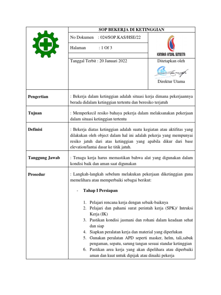 SOP Bekerja Di Ketinggian | PDF