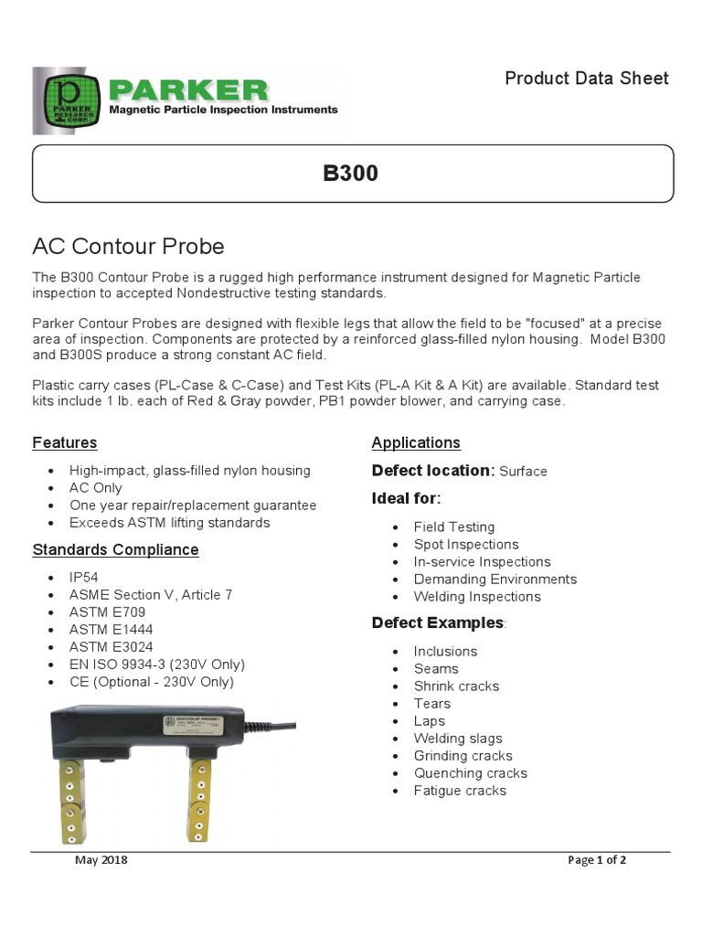 Parker B300S Product Data Sheet | PDF | Nondestructive Testing ...