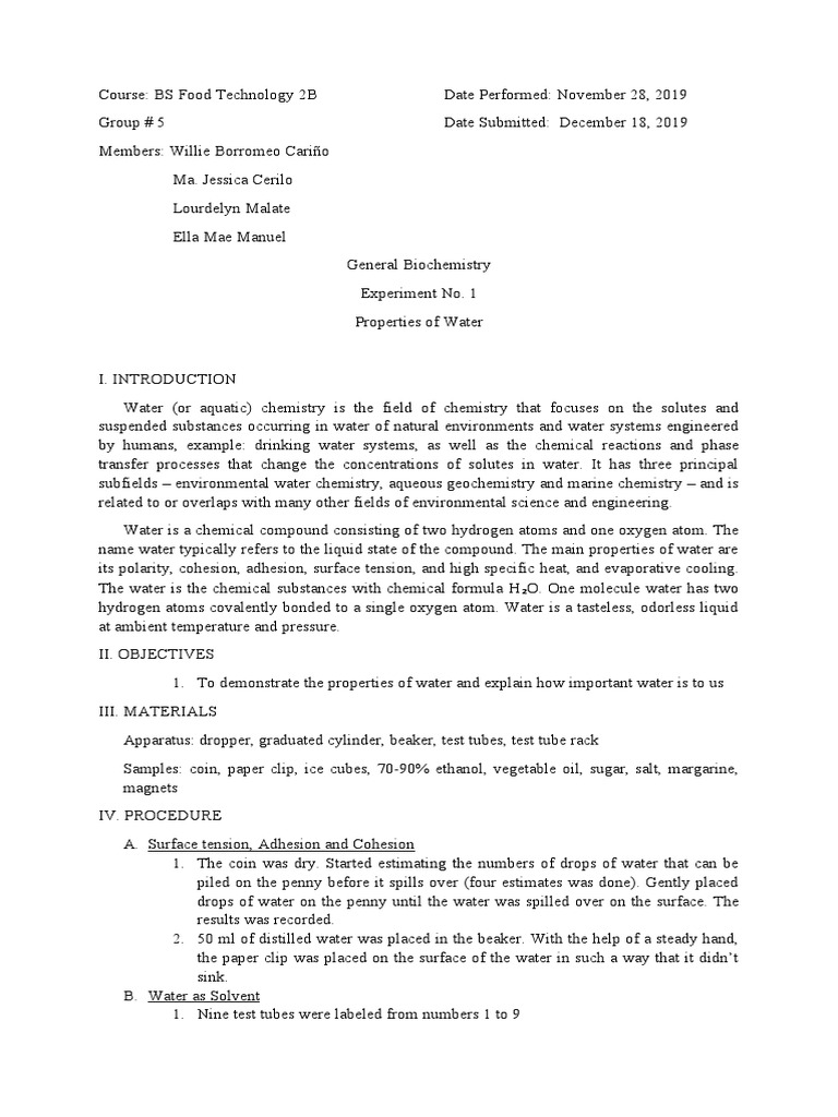 Biochem Lab Experiment Doc.2 | PDF | Catalase | Solubility