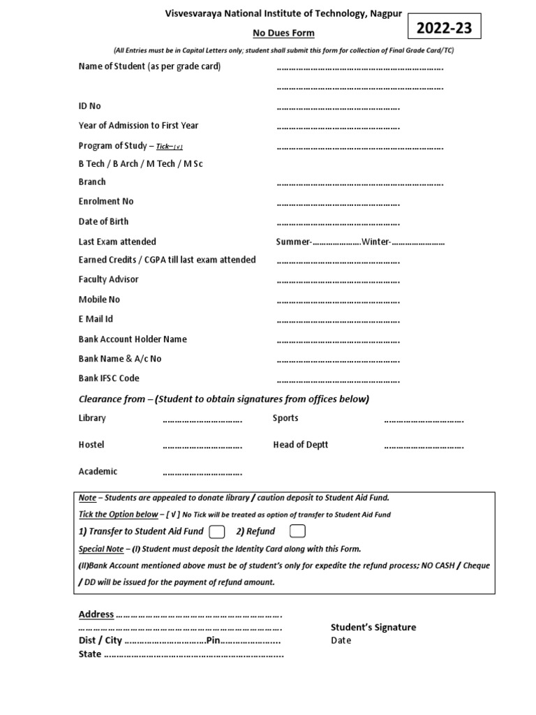 No Dues Clearance Form New Updated 2023 | PDF | Cheque | Payments