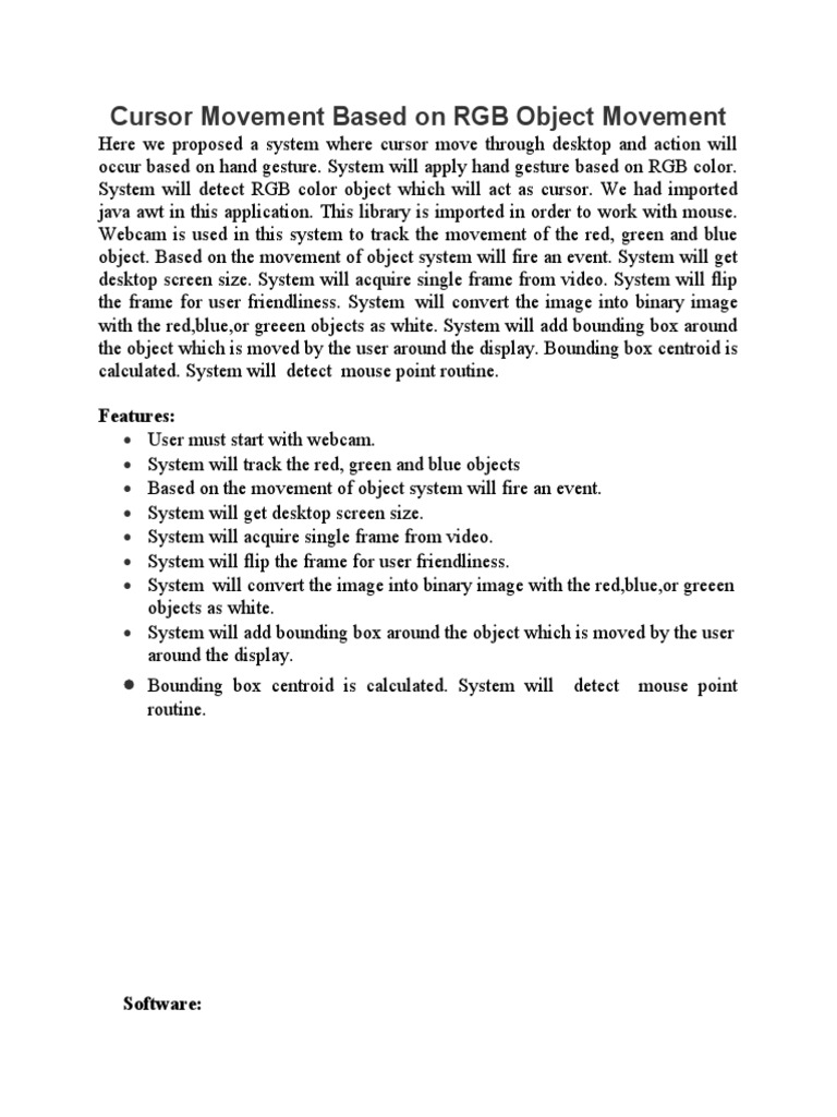 Cursor Movement Based On RGB Object Movement: Features | PDF