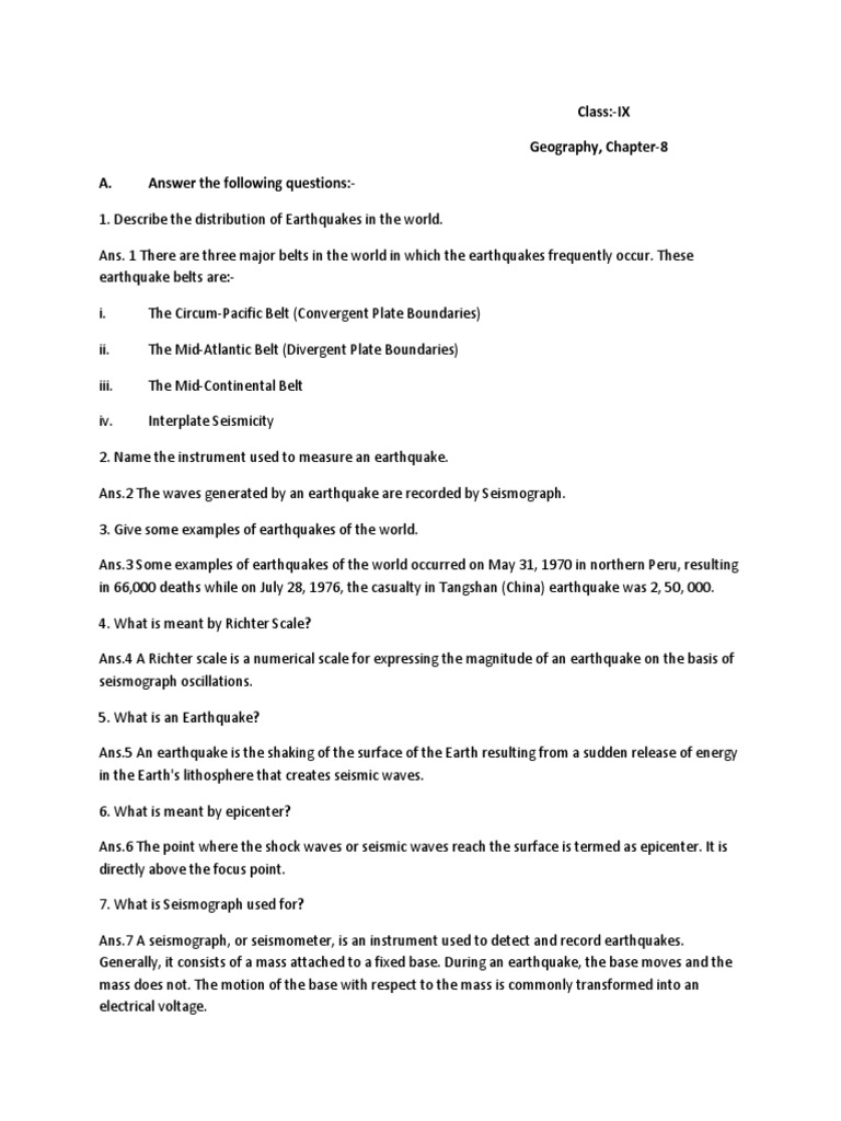 Class:-IX Geography, Chapter-8 A. Answer The Following Questions | PDF ...