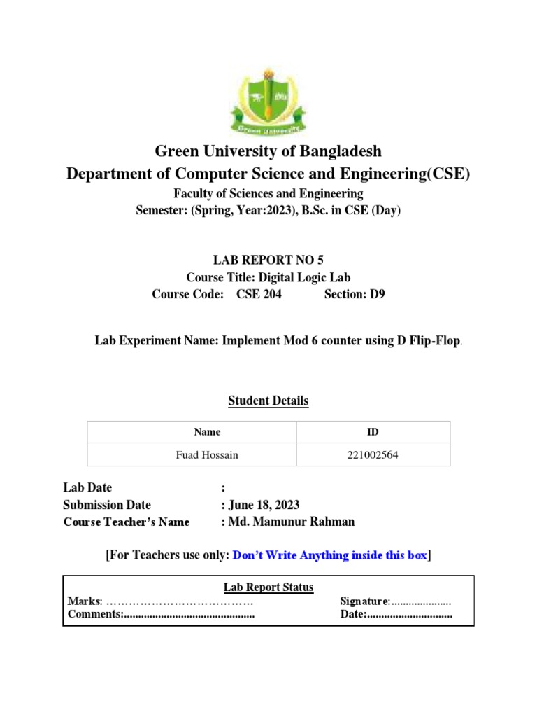 DLD Lab Report 5 | PDF | Logic Gate | Digital Electronics