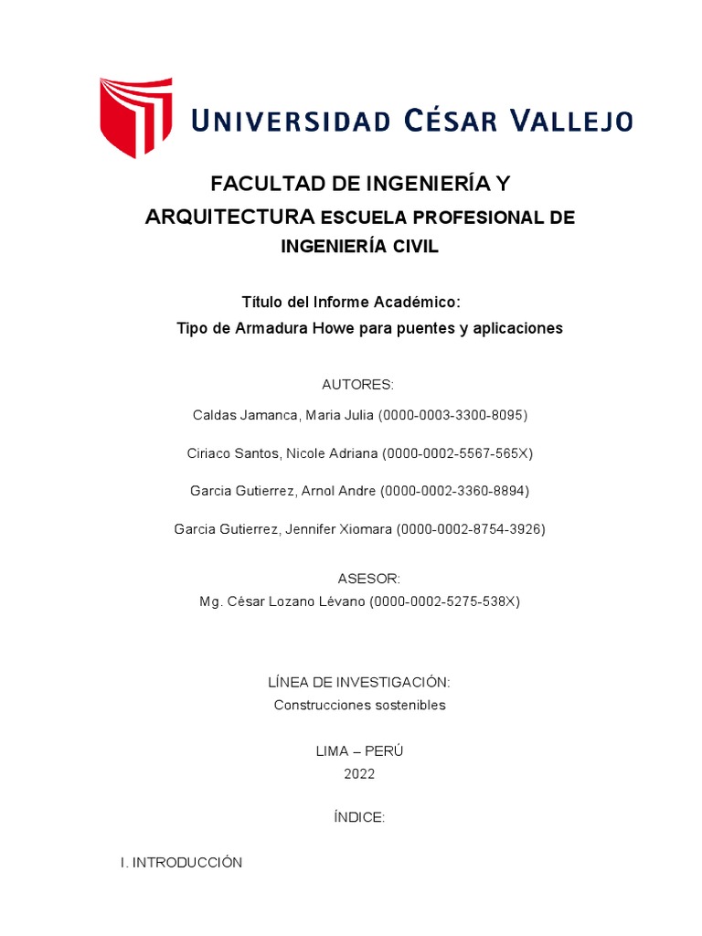 Informe de Armadura Howe | PDF | Braguero | Puente
