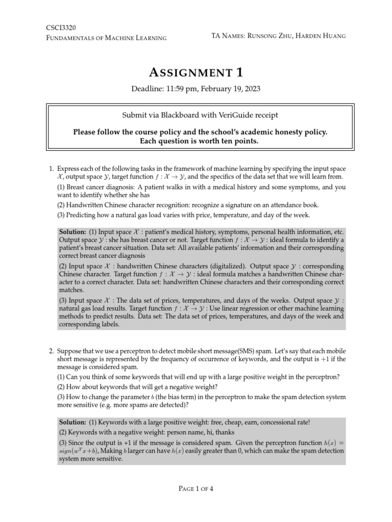 Machine Learning Assignment 1 Overview | PDF | Machine Learning | Plane (Geometry)