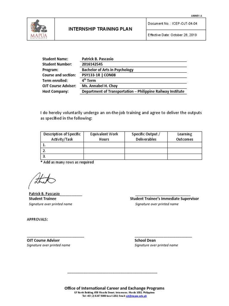 Icep Ojt 06 03 (Training Plan) | PDF | Psychological Theories | Change