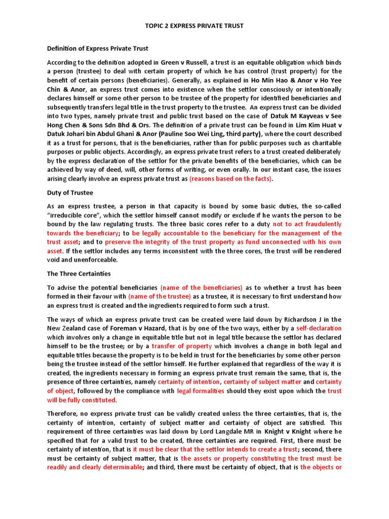 Express Private Trust | PDF | Trust Law | Equity (Law)