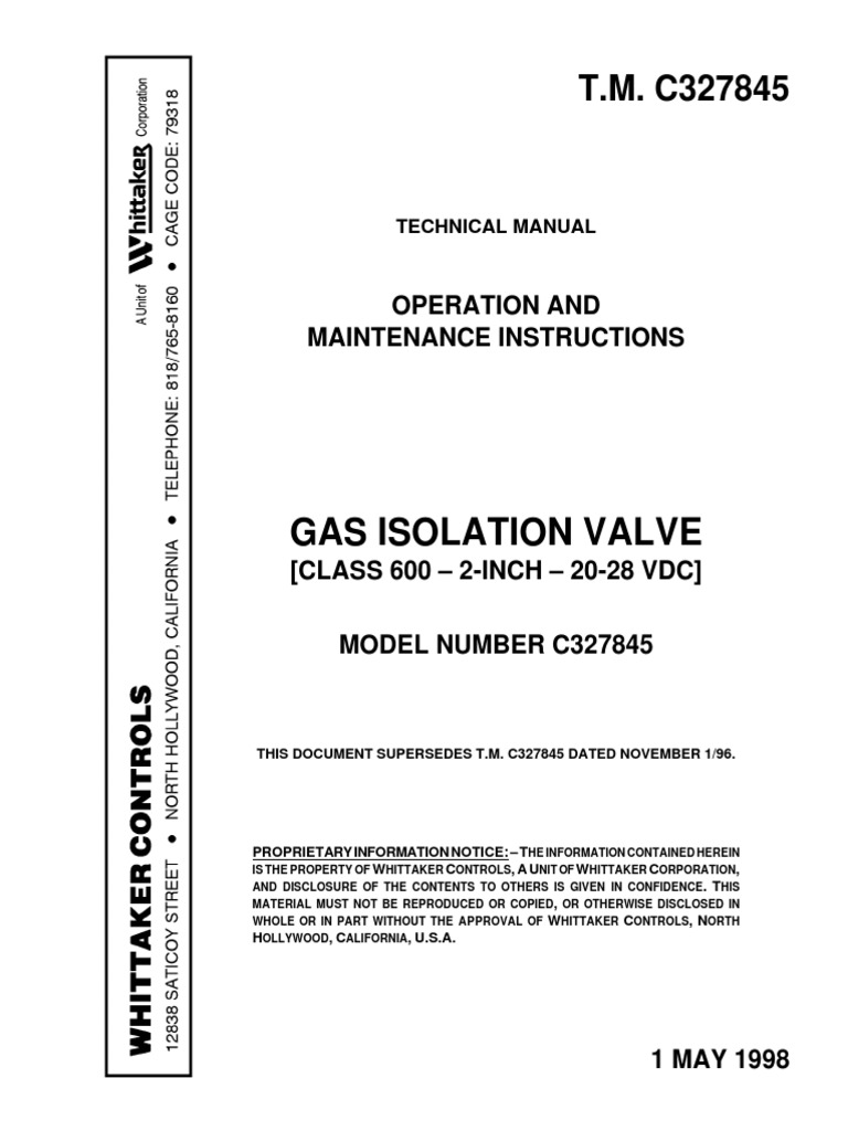 Gas Isolation Valve: Operation and Maintenance Instructions | PDF ...