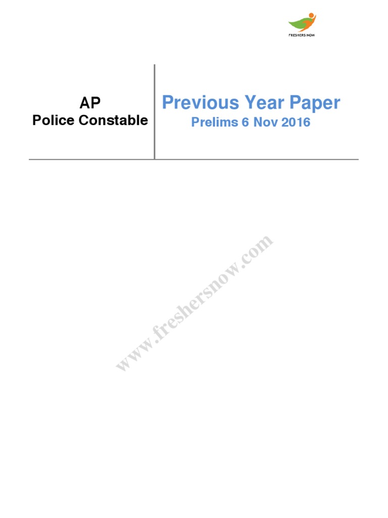 AP Police Constable Prelims 6 November 2016 English Question Paper ...