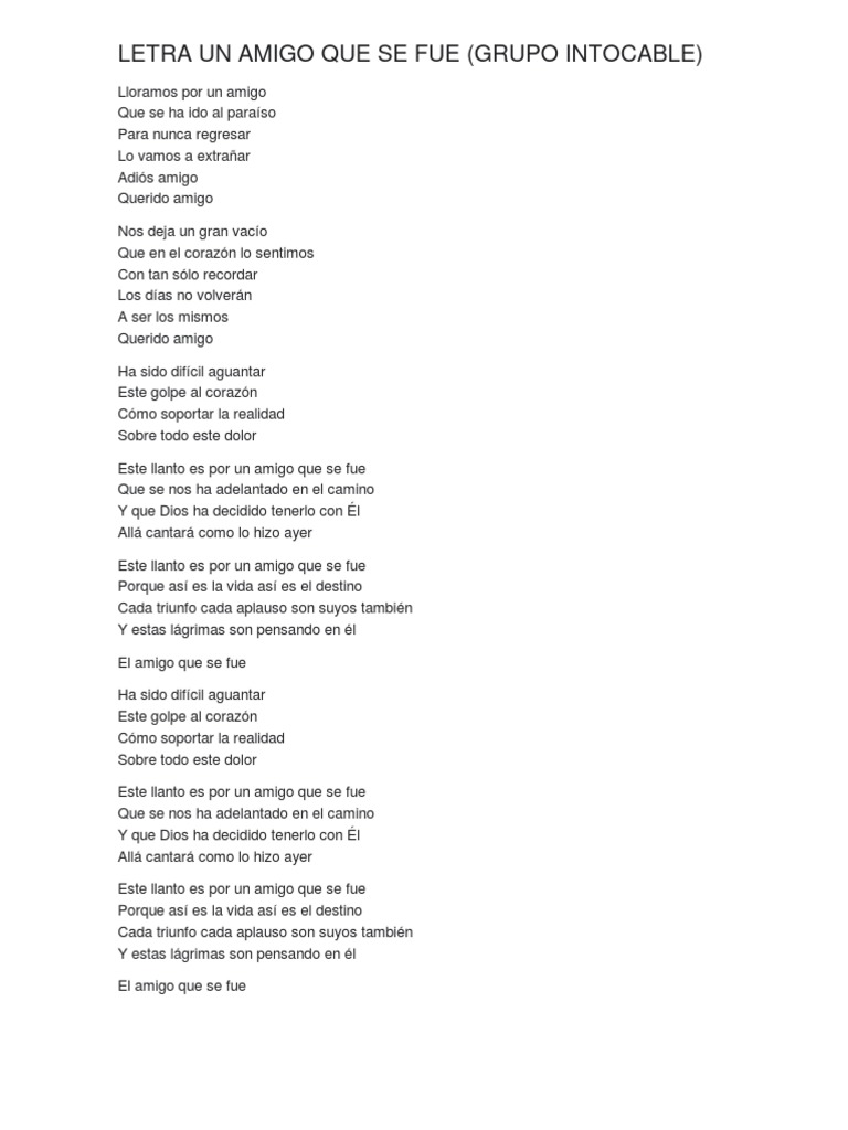 Letra Un Amigo Que Se Fue Pdf