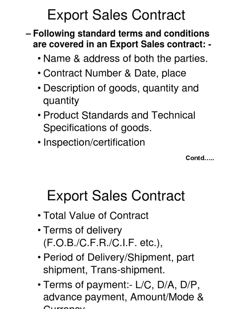 Export Sales Contract Overview | PDF