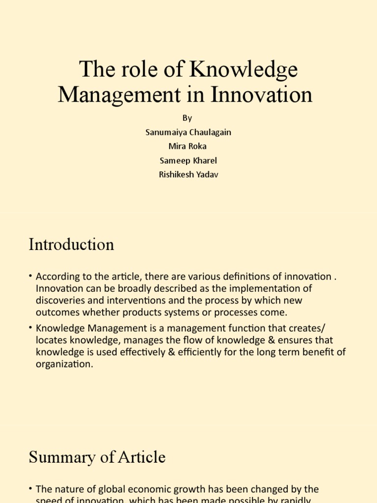 The Role of Knowledge Management in Innovation | PDF | Knowledge ... The Role of Knowledge Management in Innovation | PDF | Knowledge ...