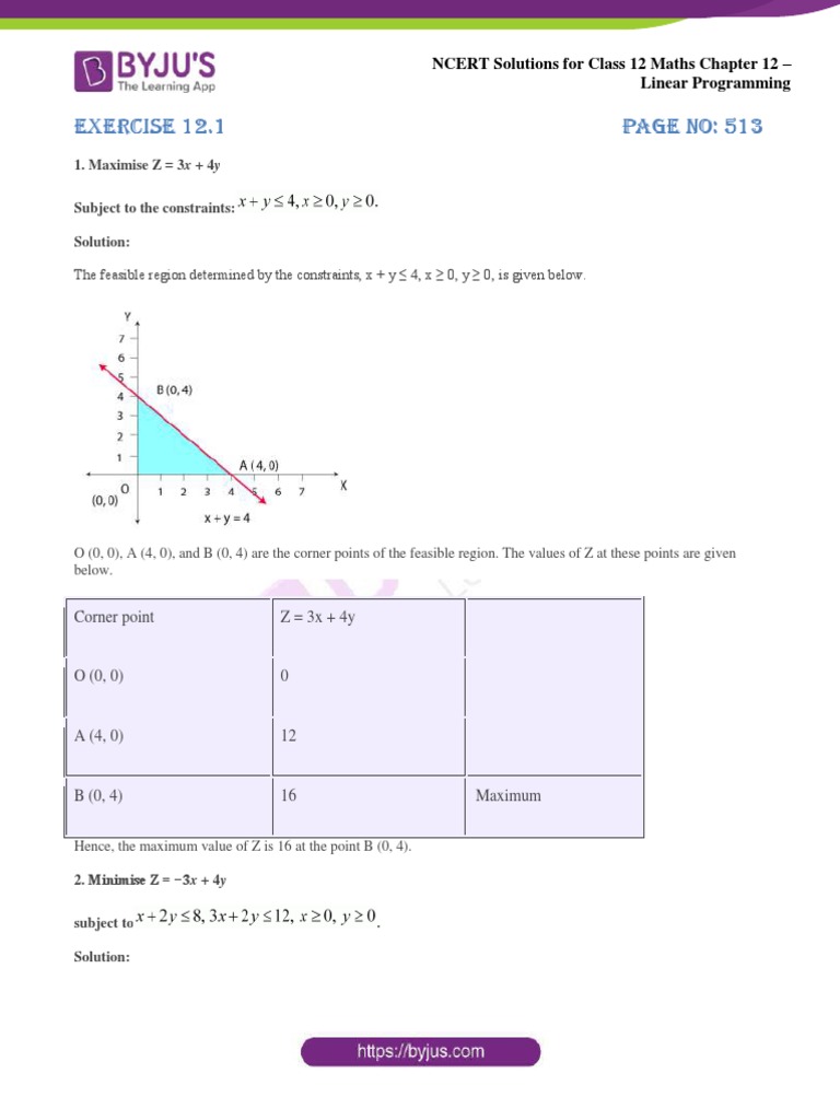 NCERT Class 12 Maths Linear Programming Solutions | PDF | Linear ...