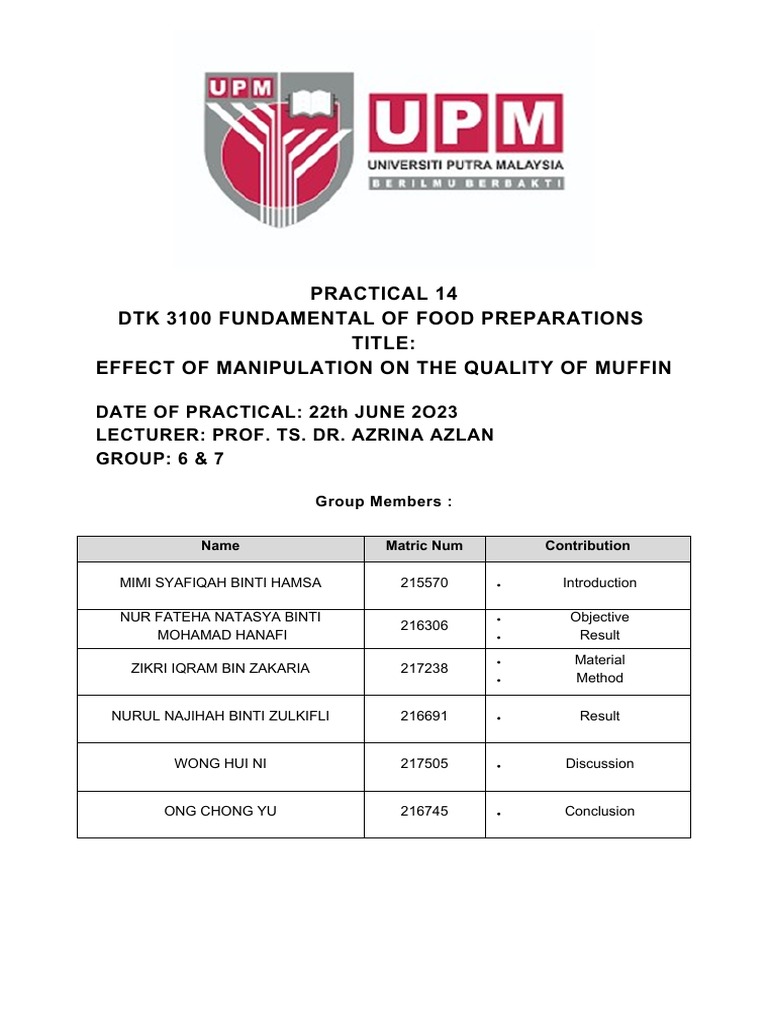 Muffin Mixing Impact on Quality | PDF | Muffin | Batter (Cooking)